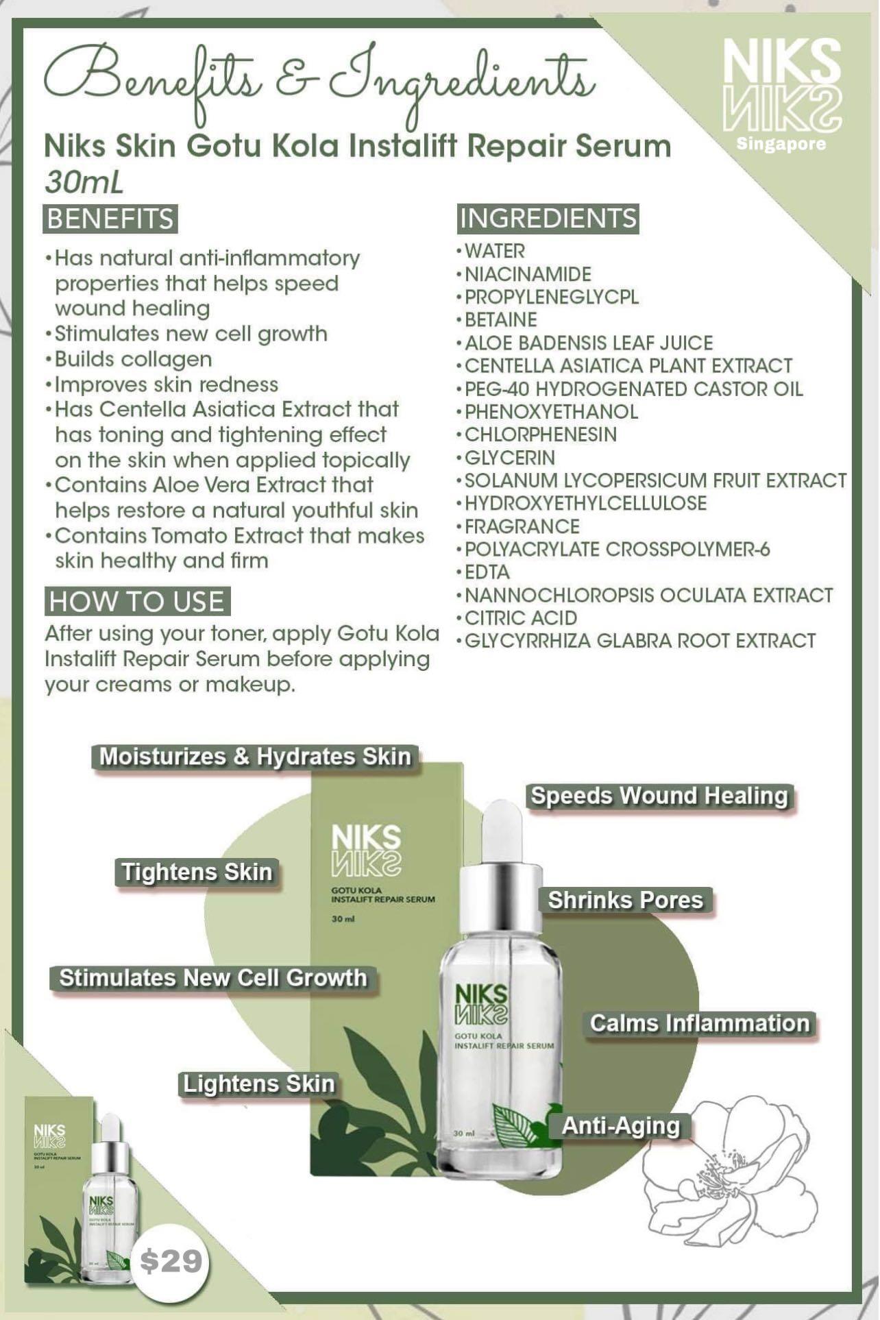 Niks Skin Gotu Kola Insta Lift Repair Serum, Beauty & Personal Care ...