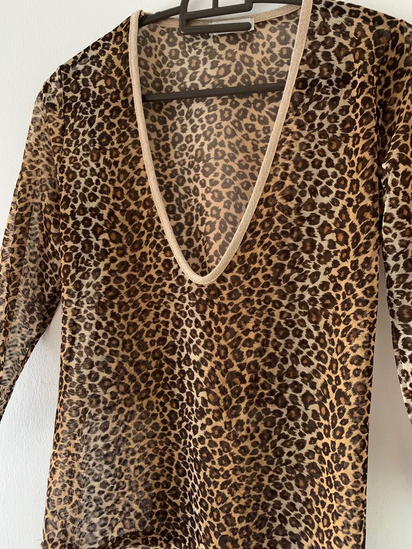 Y2k vintage mesh leopard print top 90s 80s, Women's Fashion, Tops ...