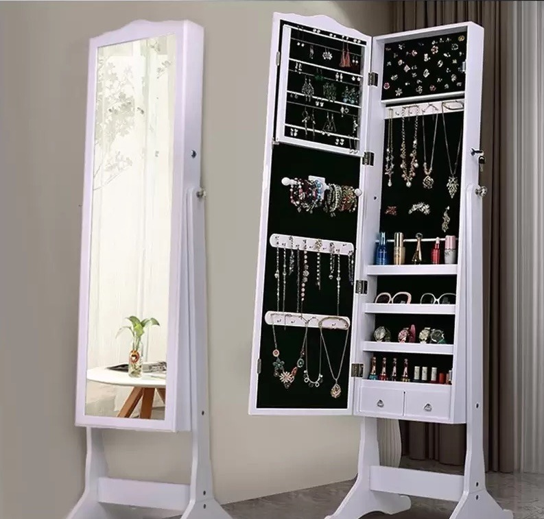 Standing Mirror with Storage (White), Furniture & Home Living, Home ...
