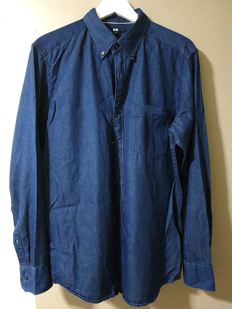 Uniqlo Denim Shirt, Men's Fashion, Tops & Sets, Tshirts & Polo Shirts ...