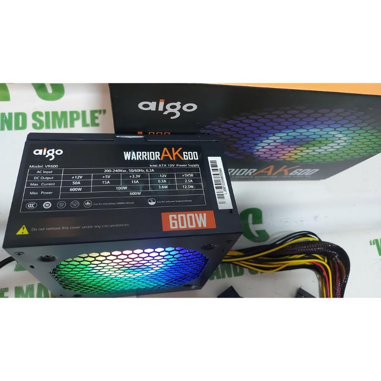 AIGO VR600 Warrior AK600 ATX PSU Active PFC RGB Power Supply, Computers & Tech, Parts ...