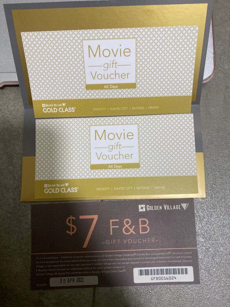 Worth $90 GV Gold Class movie plus F&B voucher, Tickets & Vouchers ...