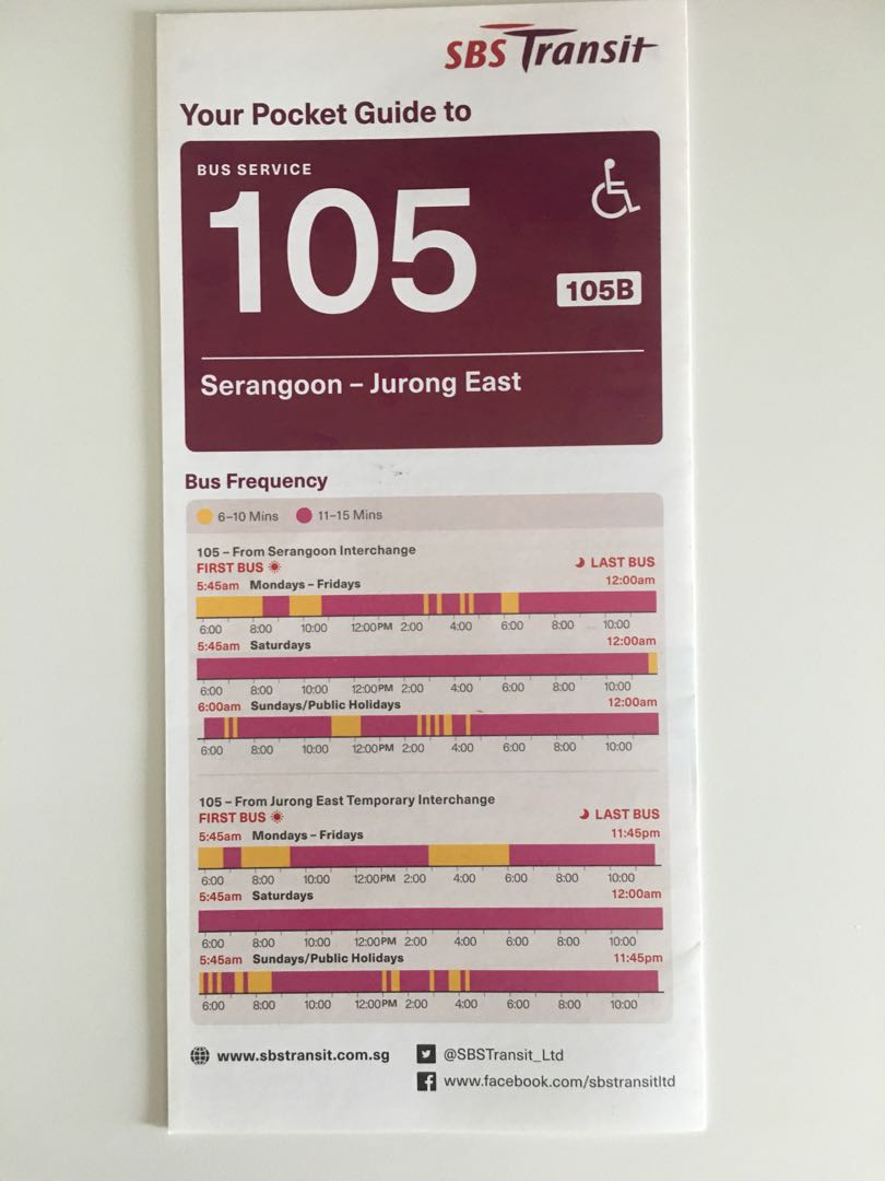 Old Bus Guide of SBS Transit Service 105, Hobbies & Toys, Memorabilia ...