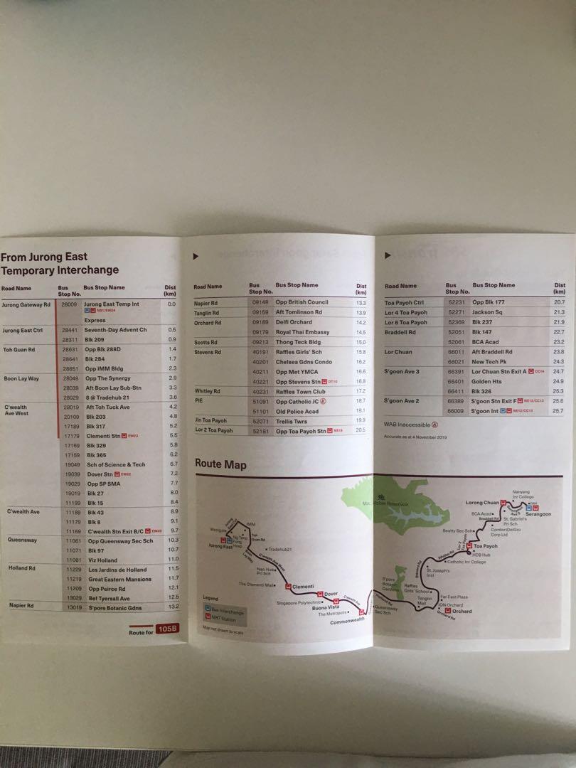 Old Bus Guide of SBS Transit Service 105, Hobbies & Toys, Memorabilia ...