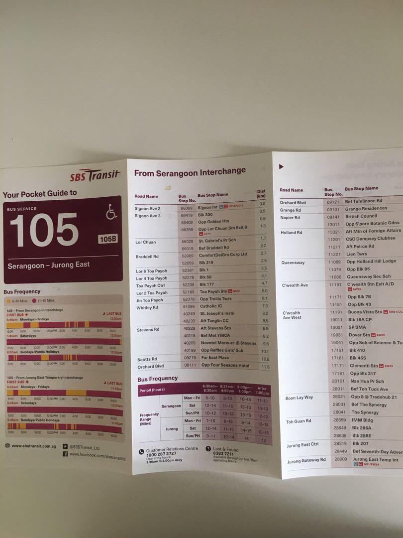 Old Bus Guide of SBS Transit Service 105, Hobbies & Toys, Memorabilia ...