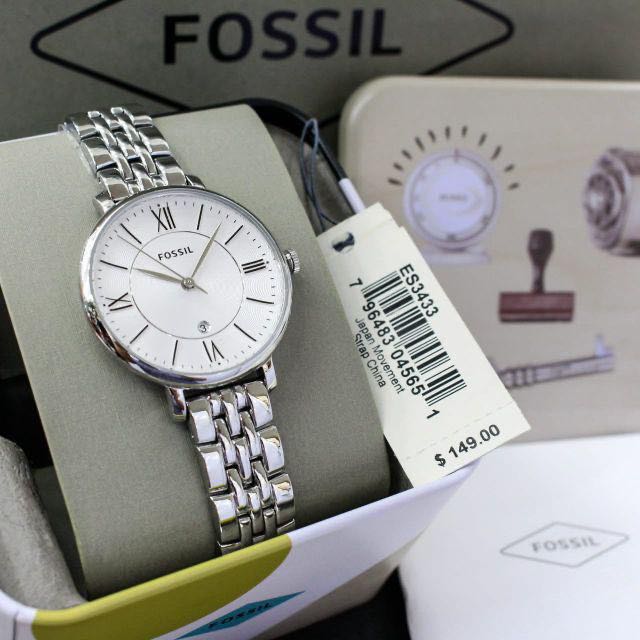 Original 100% Fossil Watch Jacqueline Silver ES3433, Fesyen Wanita, Jam ...