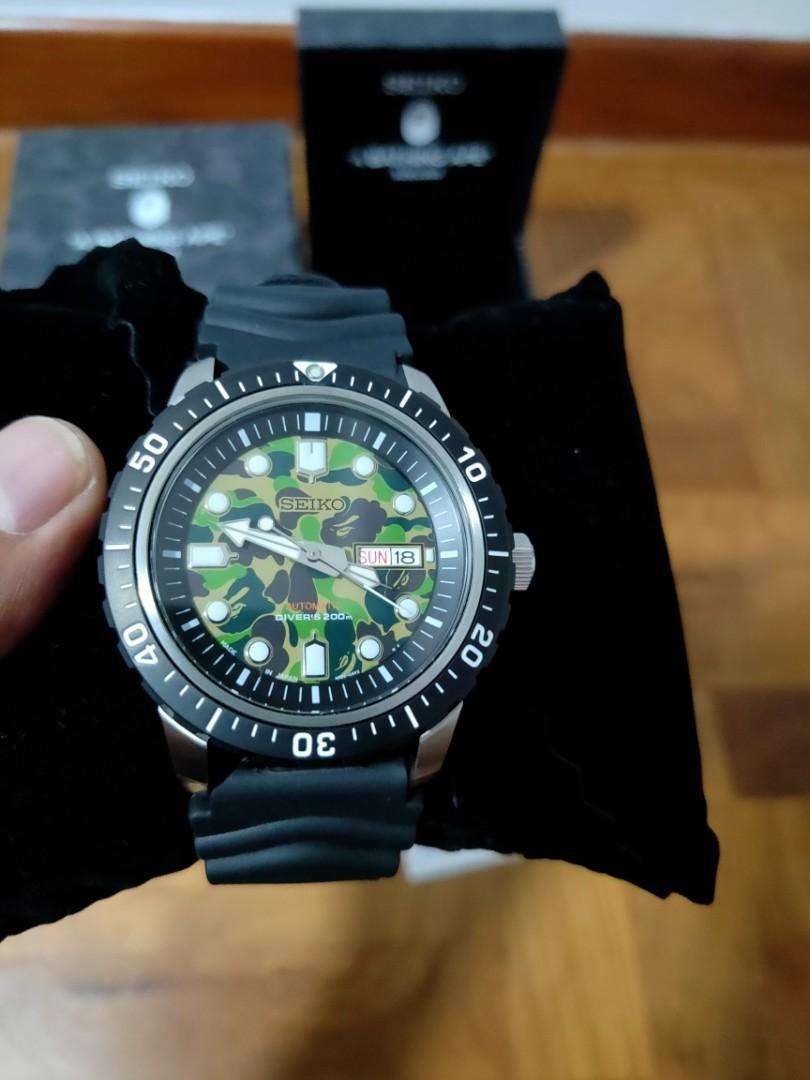 Seiko BAPE Green Camo LNIB, Luxury, Watches on Carousell