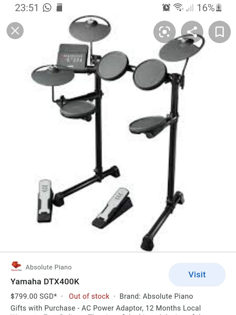 yamaha dtx400K electric electronic drum set kit, Hobbies & Toys, Music ...