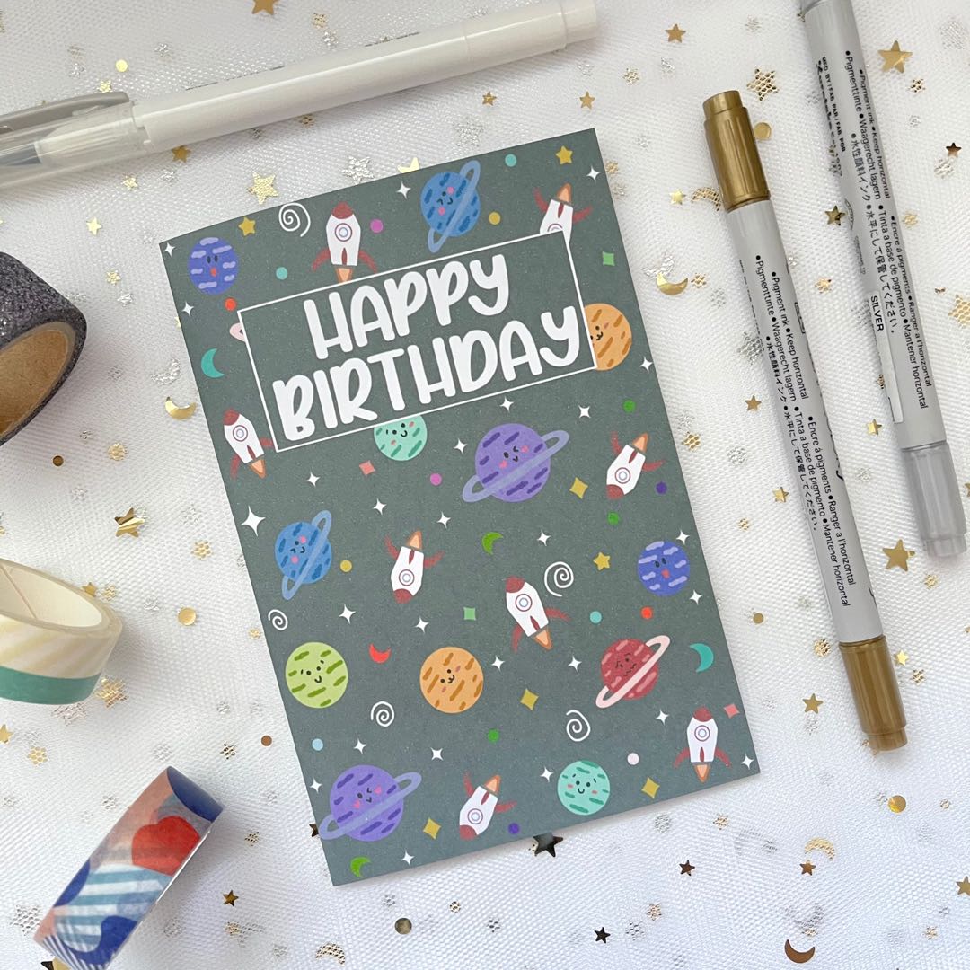 Happy Birthday Card, Space theme, Galaxy, Hobbies & Toys, Stationery ...