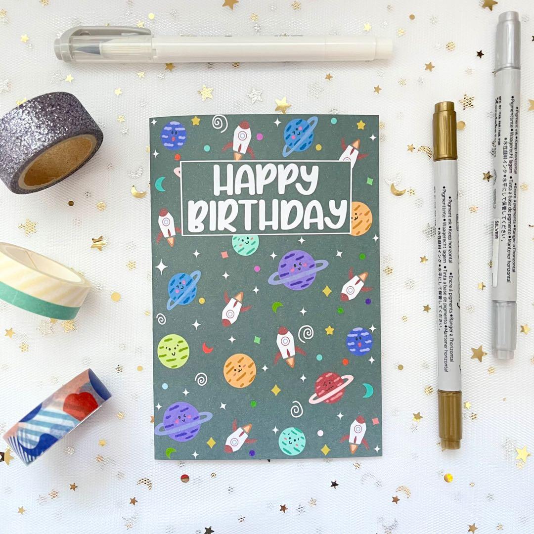 Happy Birthday Card, Space theme, Galaxy, Hobbies & Toys, Stationery ...