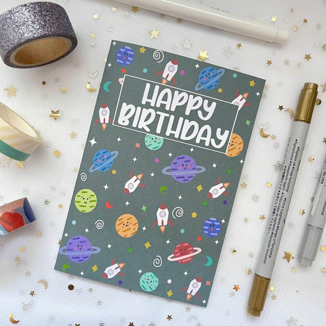 Happy Birthday Card, Space theme, Galaxy, Hobbies & Toys, Stationery ...