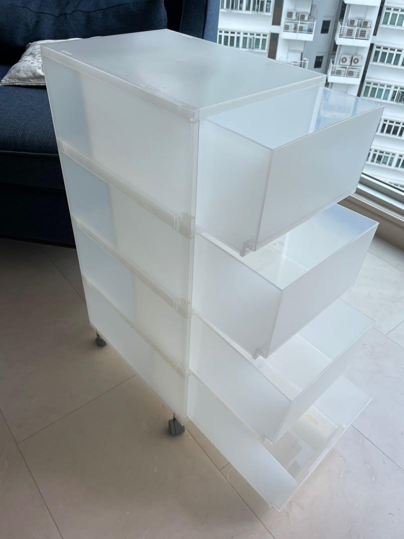 Muji Plastic 4 Drawer Storage Unit with Wheels, Furniture & Home Living ...