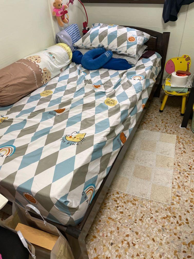 Singe bed frame with mattress, Furniture & Home Living, Furniture, Bed ...