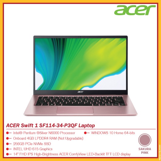 ACER Swift 1 SF114-34-P3QF Laptop (SAKURA PINK), Computers & Tech ...