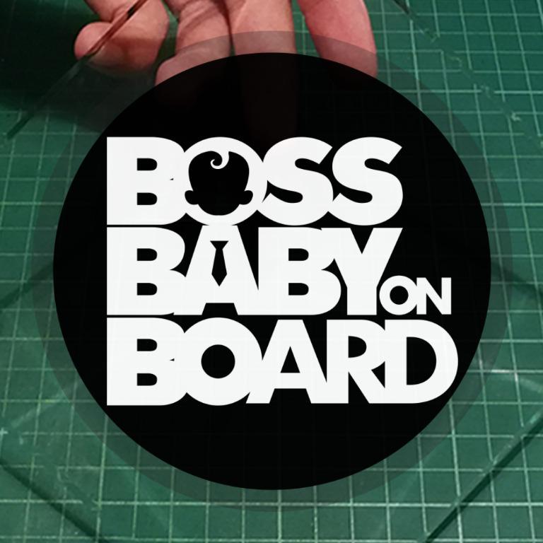 BOSS BABY ON BOARD . Removable Static Cling Car Decals . 11cm diameter ...