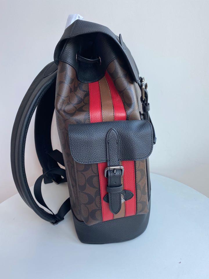 Coach Hudson Backpack In Signature Canvas With Varsity Stripe, Men's ...