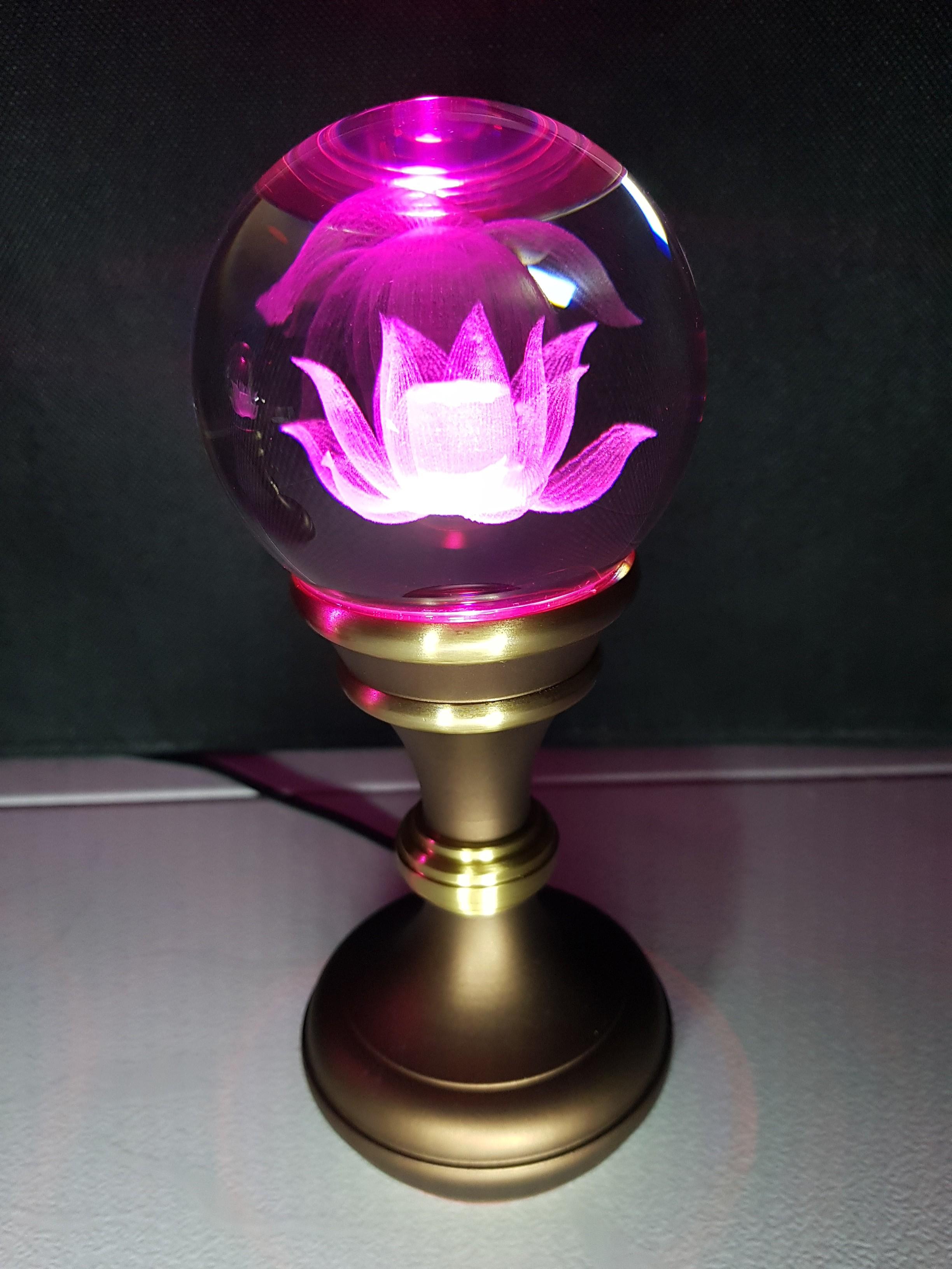 Crystal Lotus Lamp 3-colour LED rotation C/W bronze/gold accents metal ...