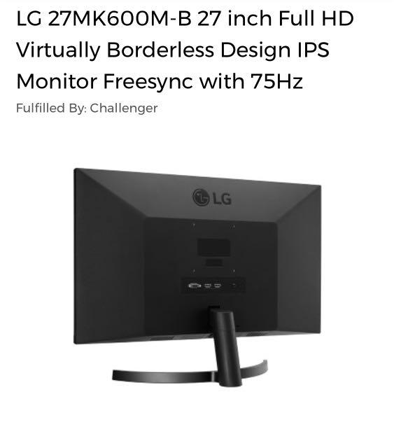 LG 27MK600M-B 27 inch Full HD Virtually Borderless Design IPS Monitor ...