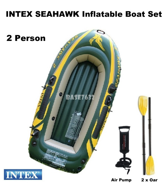 INTEX 68347 Seahawk 2 Person Inflatable Boat Set Air Pump 2x Oars 2271. ...