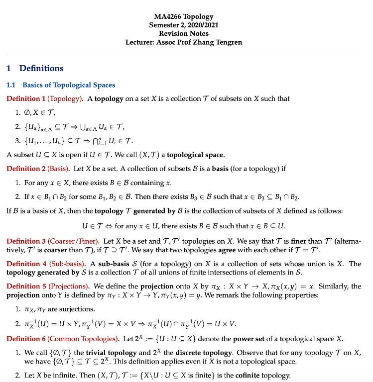 topology mathematics notes