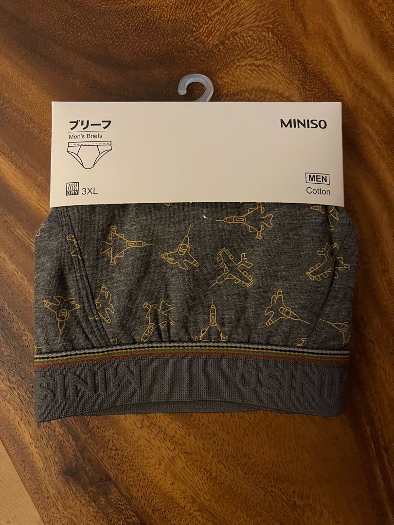 Miniso Brief (dark grey with cute aeroplane print), Men's Fashion ...