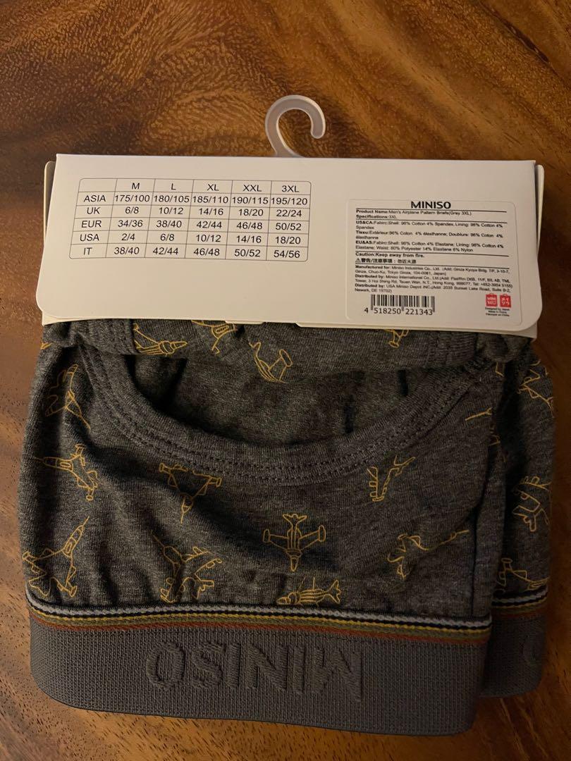 Miniso Brief (dark grey with cute aeroplane print), Men's Fashion ...