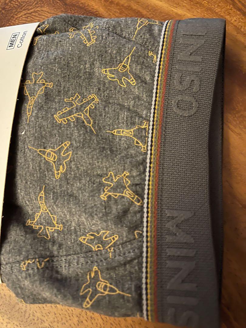 Miniso Brief (dark grey with cute aeroplane print), Men's Fashion ...