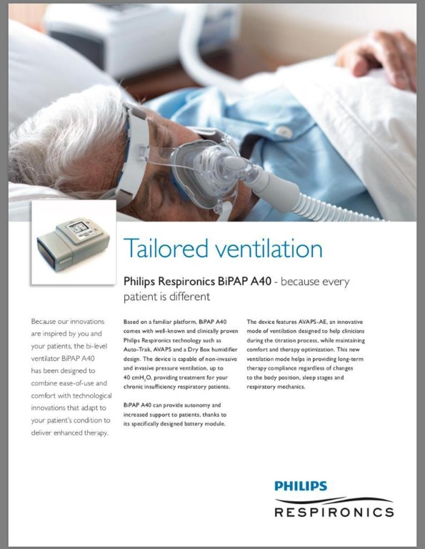 Philips BiPAP A40 (Bi-Level Ventilator), Health & Nutrition, Medical ...
