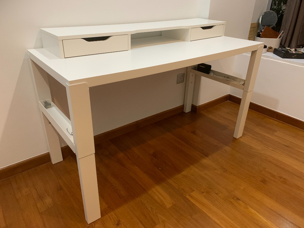 White study desk with a drawer unit, Furniture & Home Living, Furniture ...