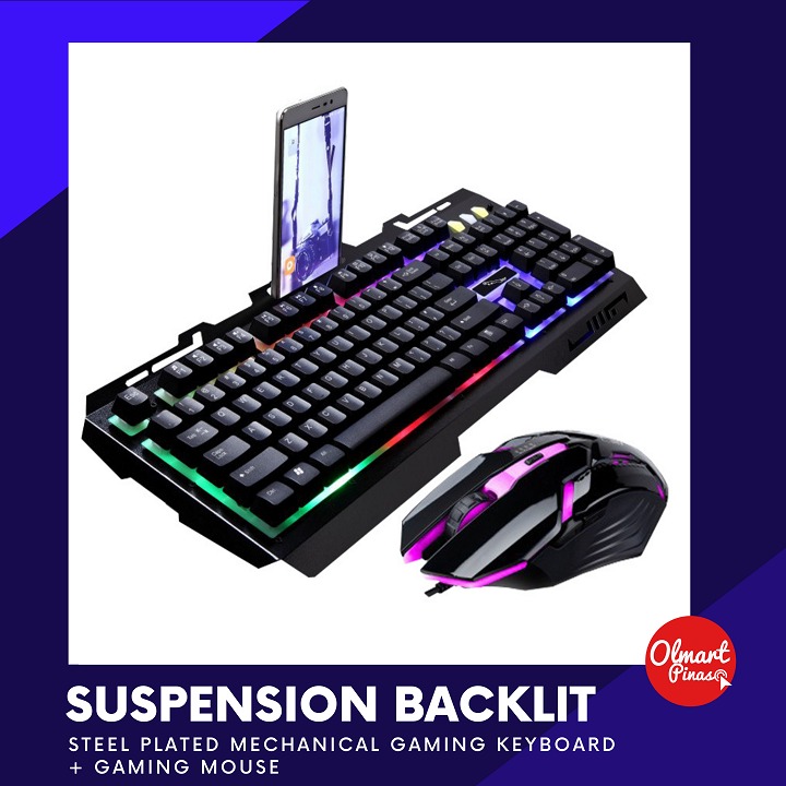 Mechanical Keyboard with Phone Holder and Gaming Mouse Set Suspension ...