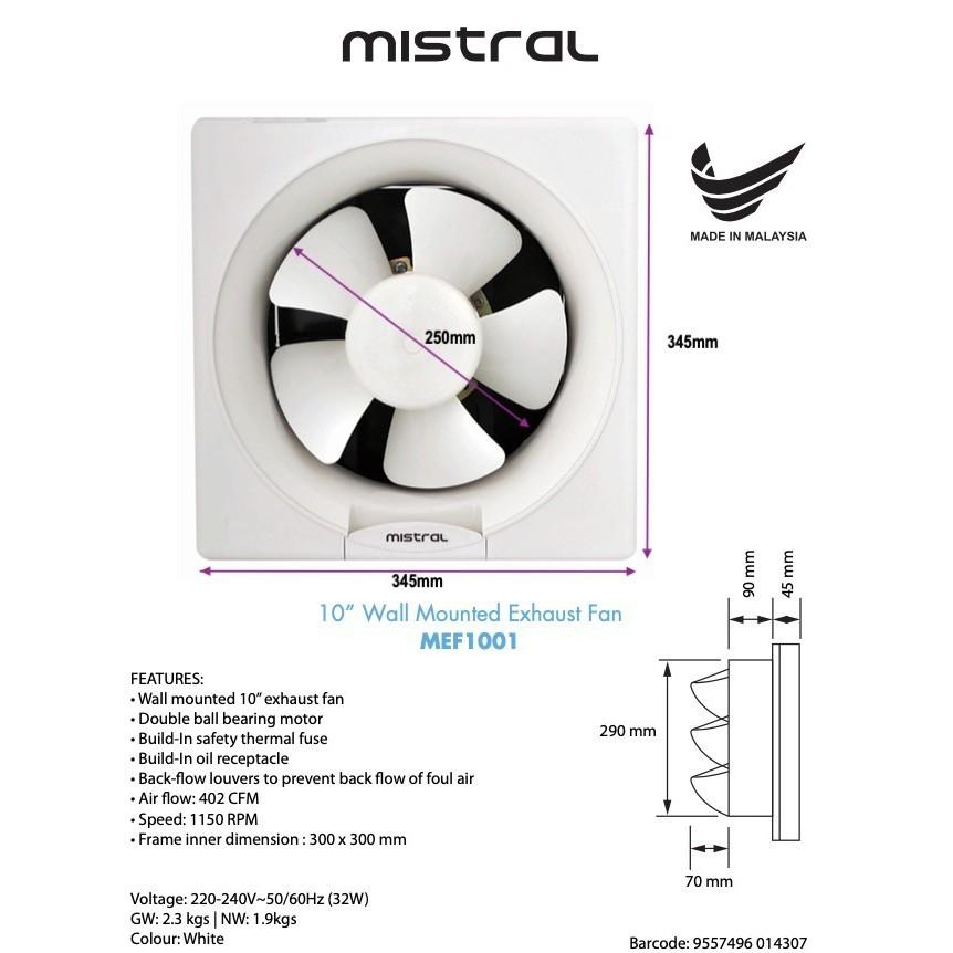 Mistral Bathroom Toilet Exhaust Fan (With Ready-made Acrylic Panel), Furniture & Home Living ...