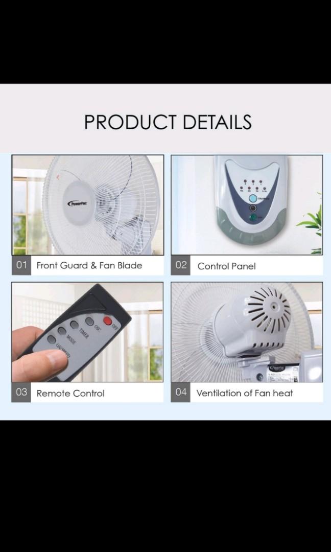 PowerPac Wall Fan 16 Inch with Remote Control (PPWF40R), Furniture ...