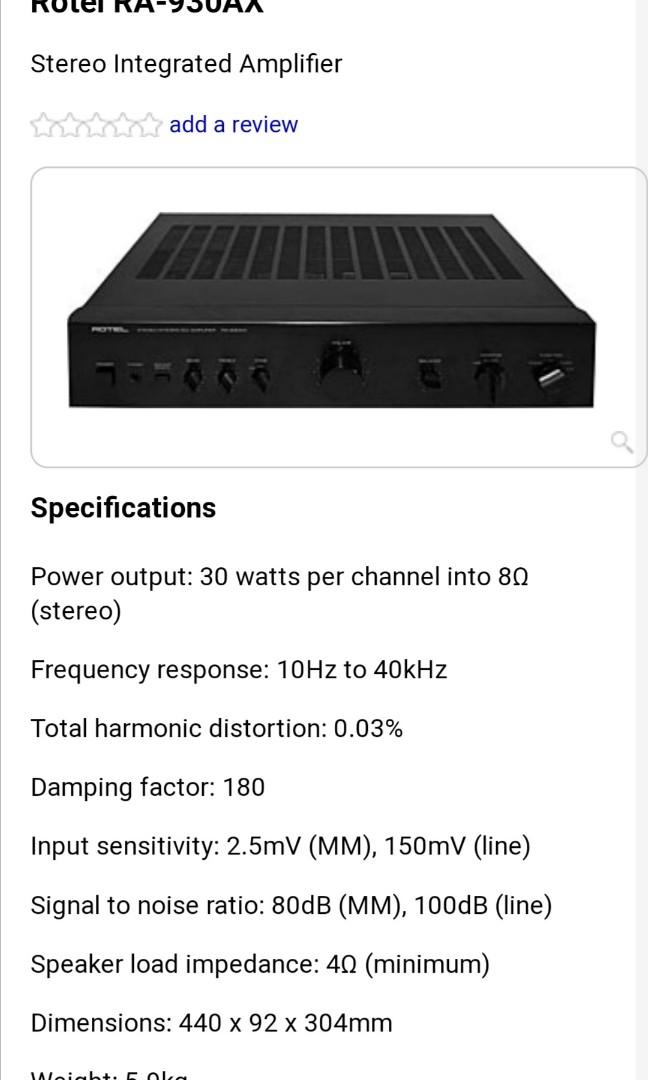 Rotel RA-930AX stereo integrated amplifier, Audio, Soundbars, Speakers ...
