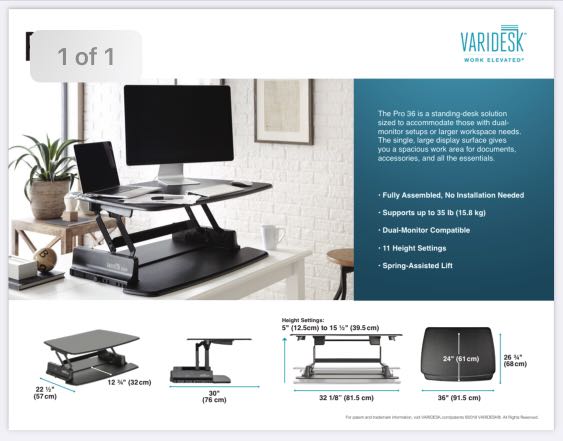 Varidesk (Adjustable Work Platform), Furniture & Home Living, Furniture ...