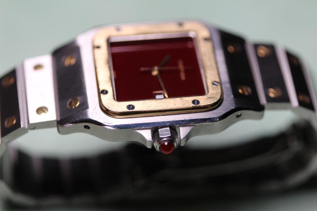 Cartier Santos Carree 2961 Burgundy, Luxury, Watches on Carousell