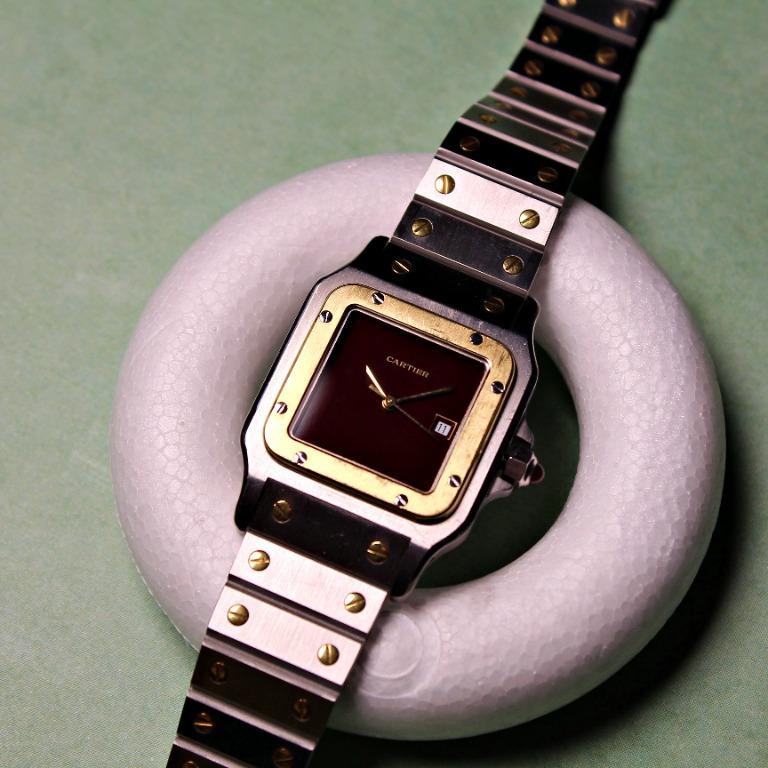Cartier Santos Carree 2961 Burgundy, Luxury, Watches on Carousell