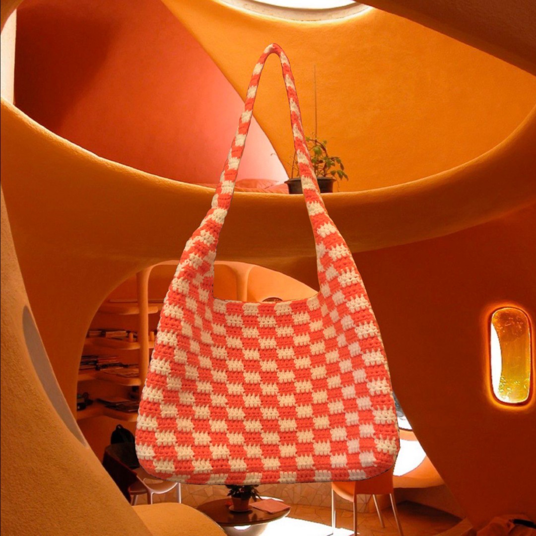 CHECKERBOARD CROCHET TOTE, Women's Fashion, Bags & Wallets, Shoulder ...
