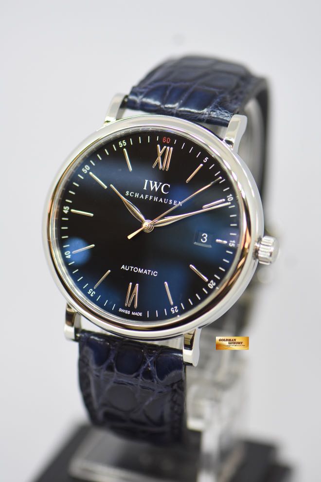 IWC PORTOFINO 40mm STEEL IN LEATHER STRAP BLACK AUTOMATIC IW3565-02 ...