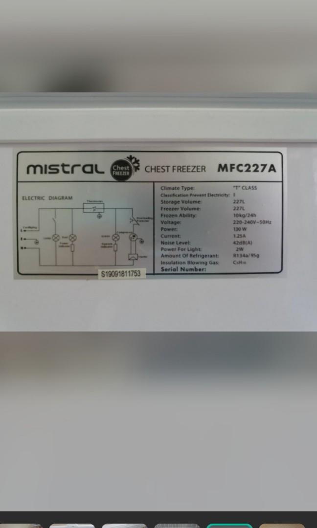 Mistral Freezer 222l, TV & Home Appliances, Kitchen Appliances ...