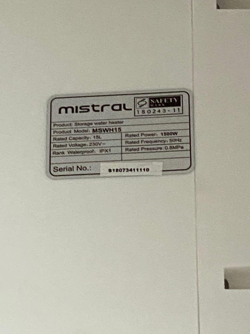mistral storage water heater used, TV & Home Appliances, Water Heater ...
