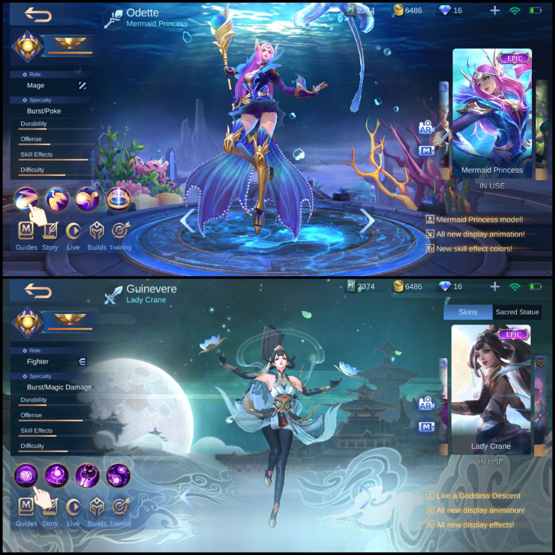 Odette Epic Mermaid Princess x Guinivere Epic Lady Crane Mobile Legends ...