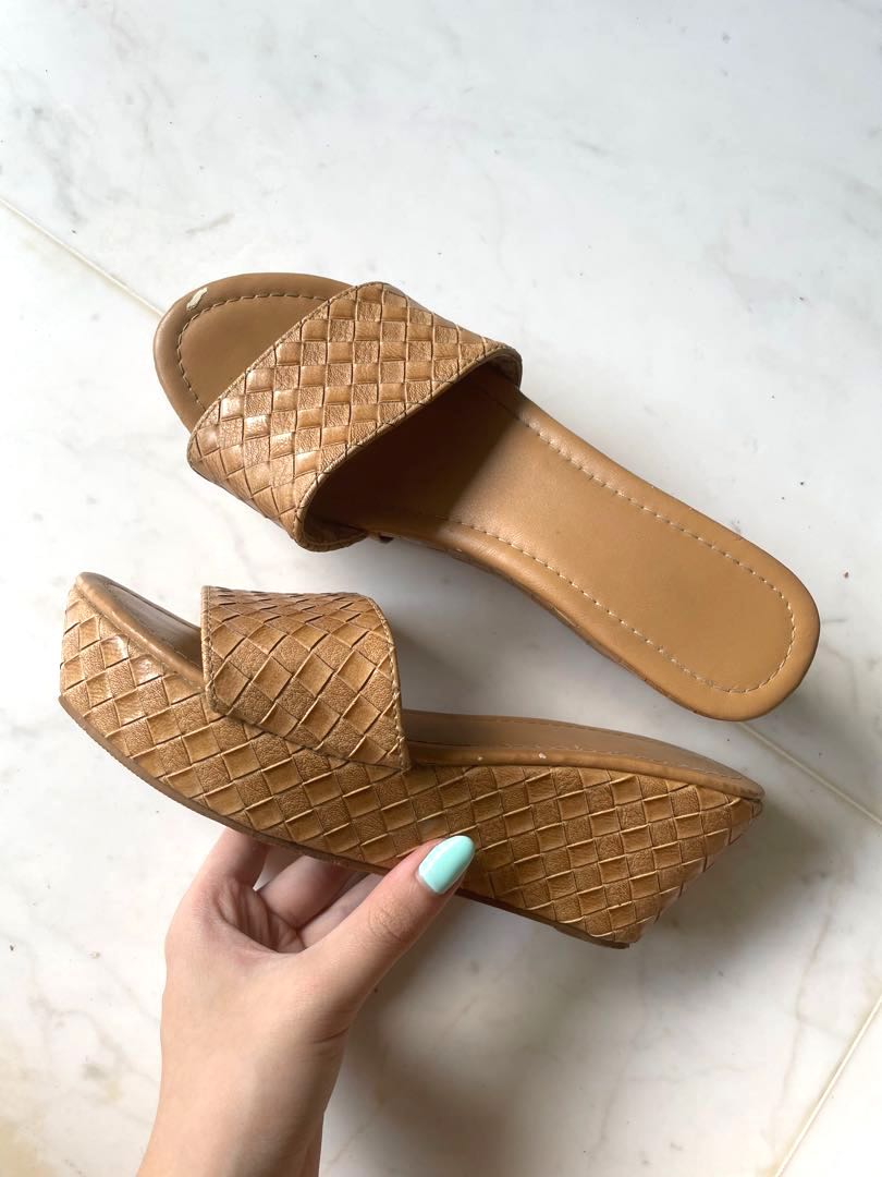 Brown rattan bohemian/boho chunky platform shoes heels, Women's Fashion ...