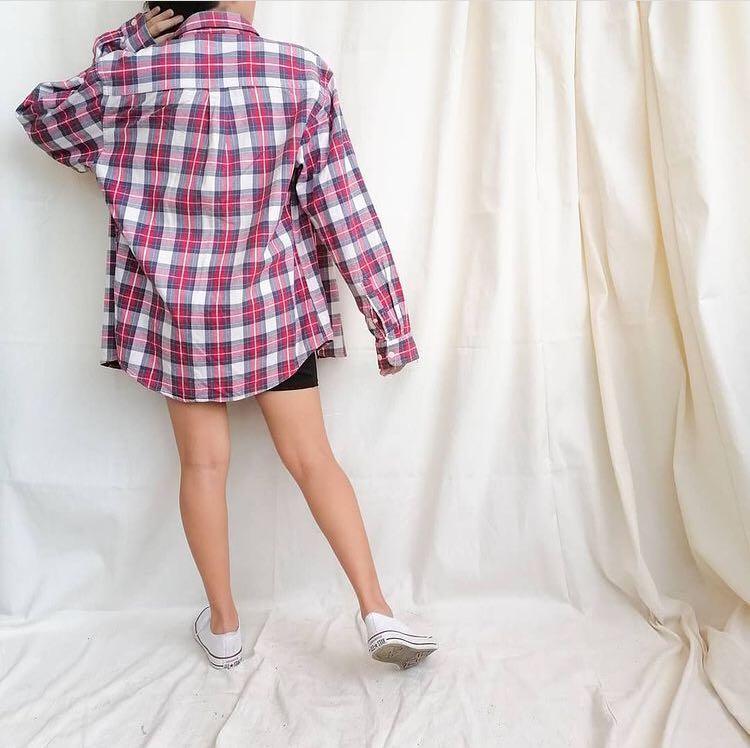 Red Black Checkered Polo , Women's Fashion, Tops, Longsleeves on Carousell