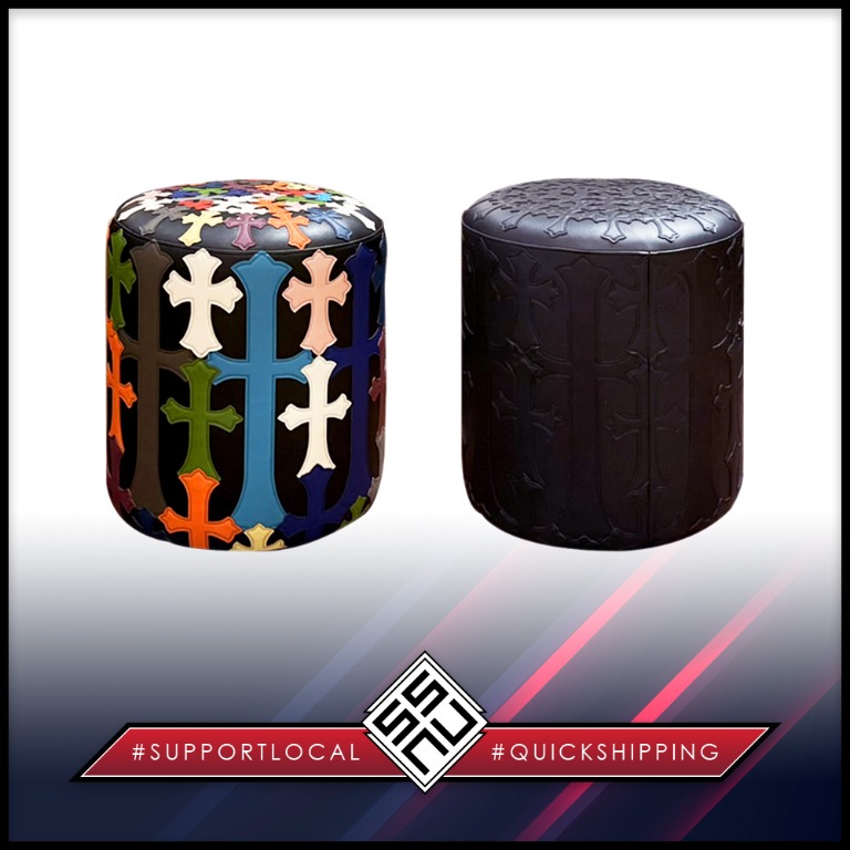 SSNUP7 - Chrome Hearts - Cross Patch Leather Stool, Furniture & Home ...
