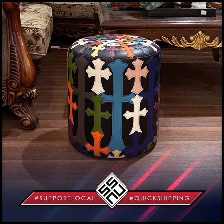 SSNUP7 - Chrome Hearts - Cross Patch Leather Stool, Furniture & Home ...