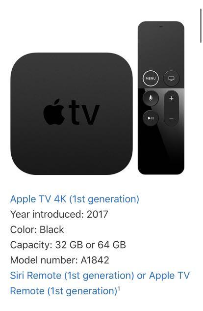 Apple Tv 4K (1st gen), TV & Home Appliances, TV & Entertainment, Media ...