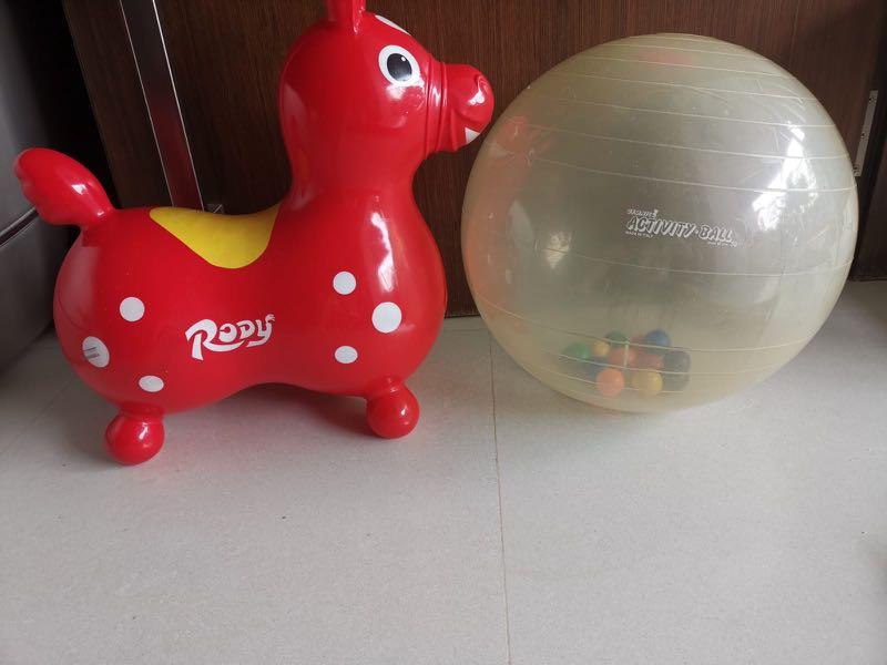Sensory toys for physiotherapy: GYMNIC rody horse + activity sound ball ...