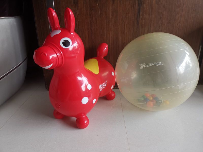 Sensory toys for physiotherapy: GYMNIC rody horse + activity sound ball ...