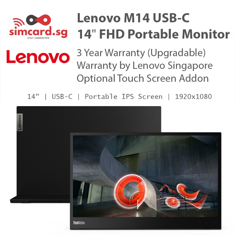 Lenovo ThinkVision M14 M14t Portable Mobile Display Monitor - 14" FHD ...