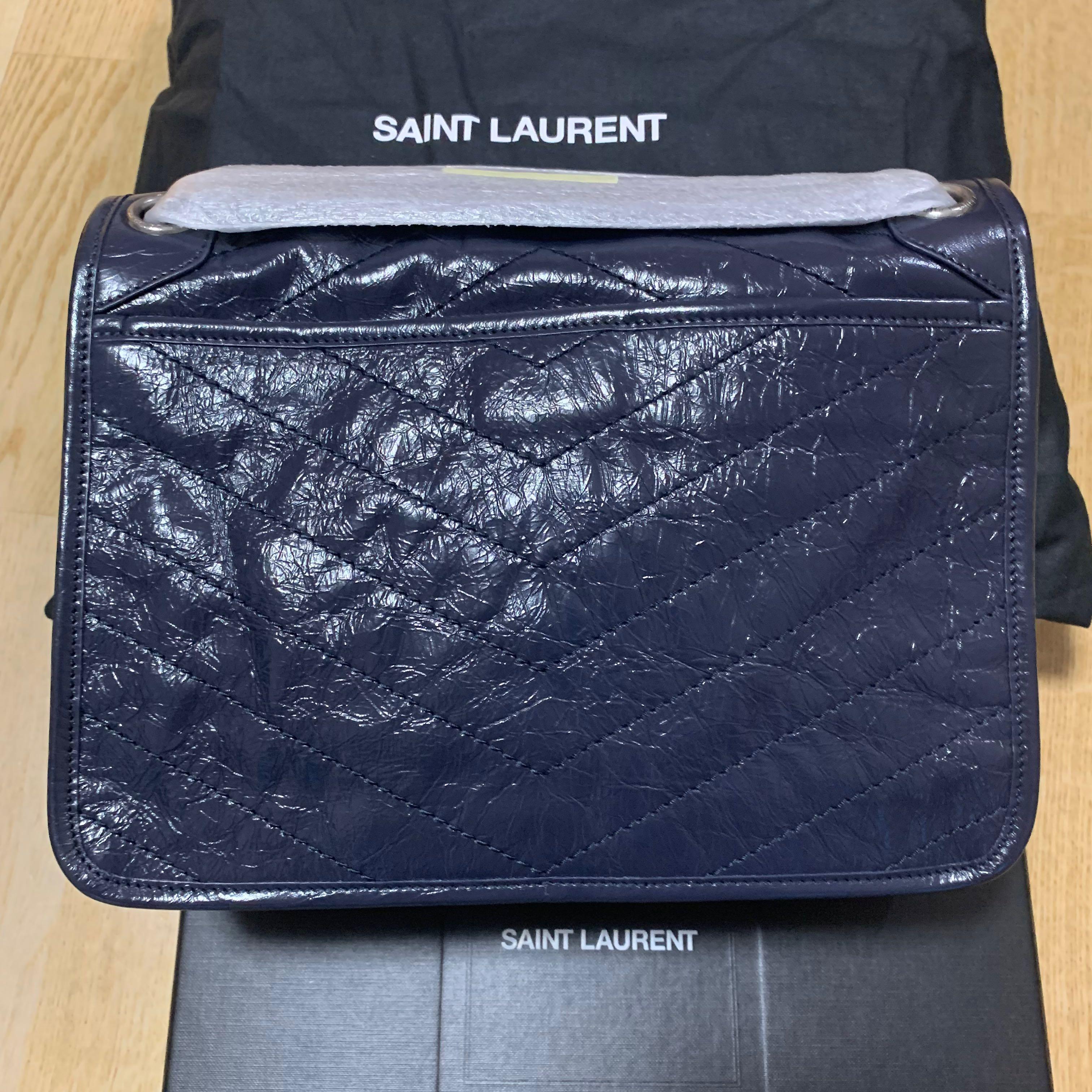 全新Saint Laurent YSL 聖羅蘭 NIKI Medium IN CRINKLED VINTAGE LEATHER Navy 海軍 ...